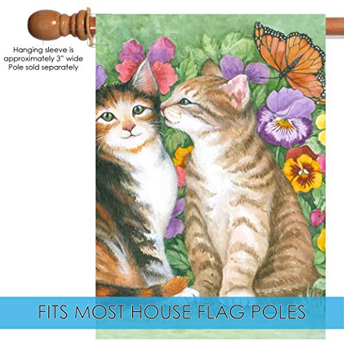 TOLAND HOUSE FLAG KISSING KITTIES TABBY CATS PANSIES BUTTERFLY 28 for ...