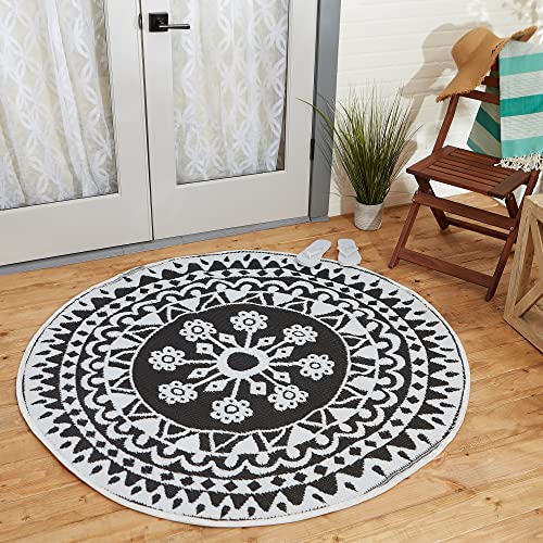 DII Outdoor Rugs Collection Reversible Woven 5' Round Black Floral for ...