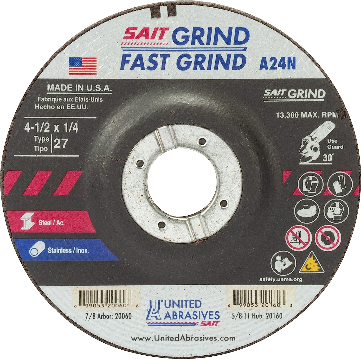 Sait 20060, 4.5" X 1/4" X 7/8" Fast Grinding Wheels, Pack of (25 ...